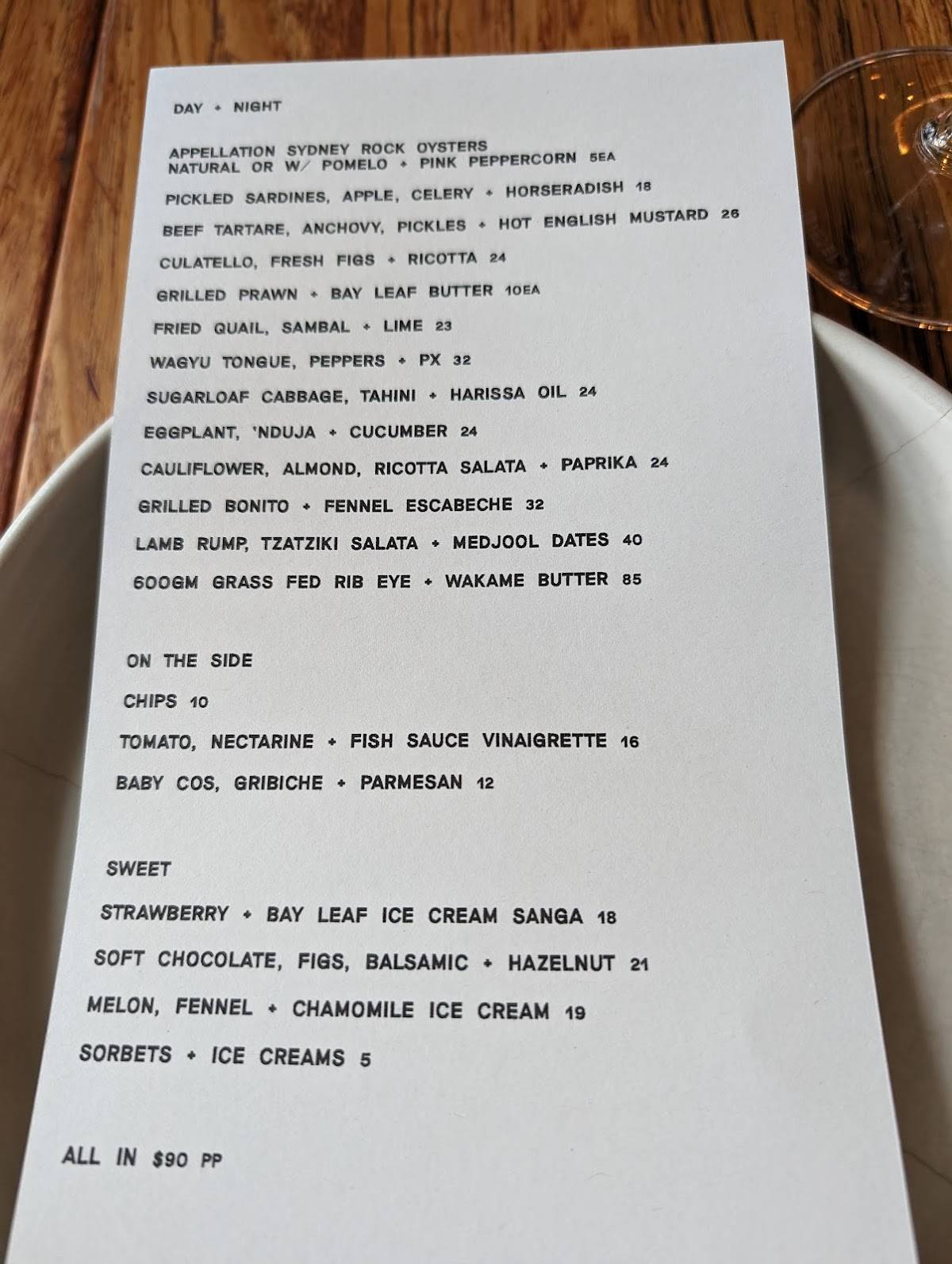 Menu at Rebel Rebel restaurant, Canberra