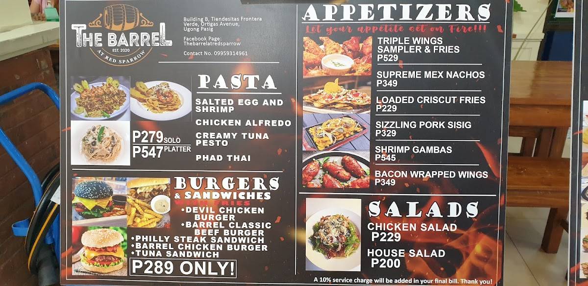 Carta del restaurante Red Sparrow, Pasig