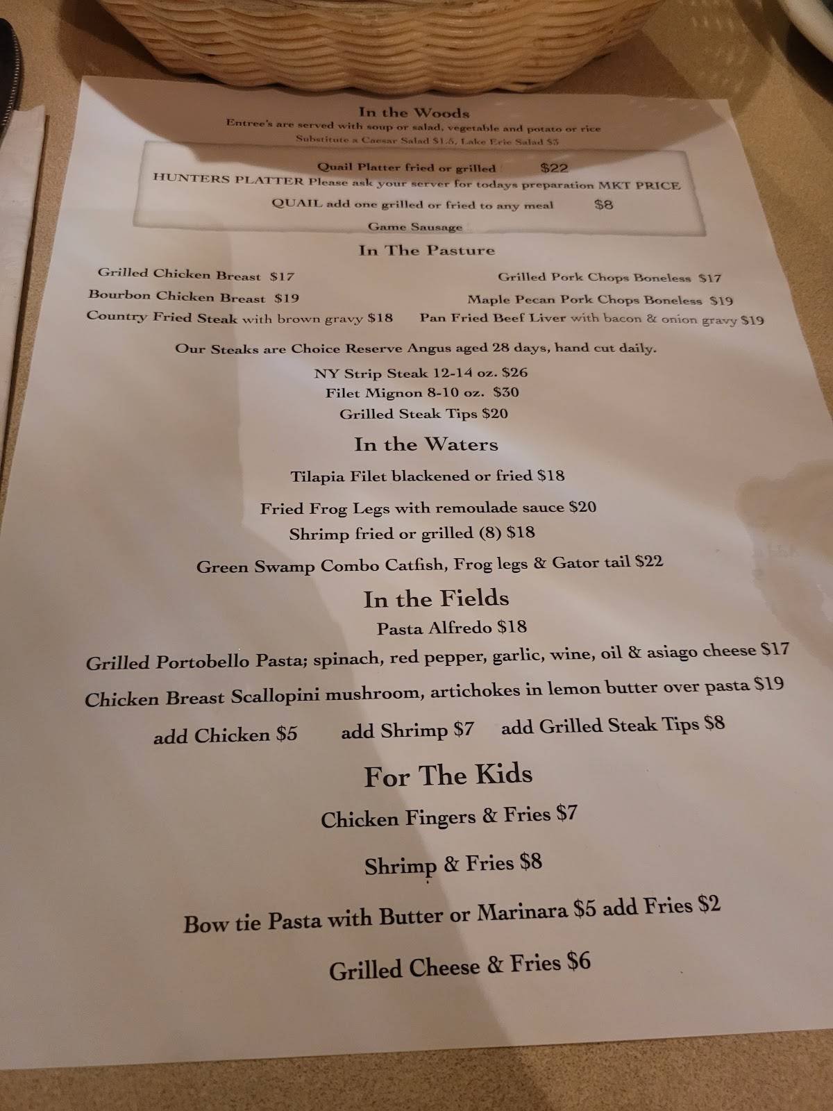 Menu at Red Wing Restaurant, Groveland
