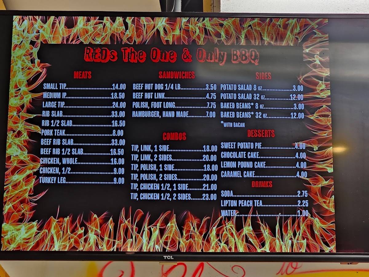 Menu at Red's The One And Only BBQ, Ferguson