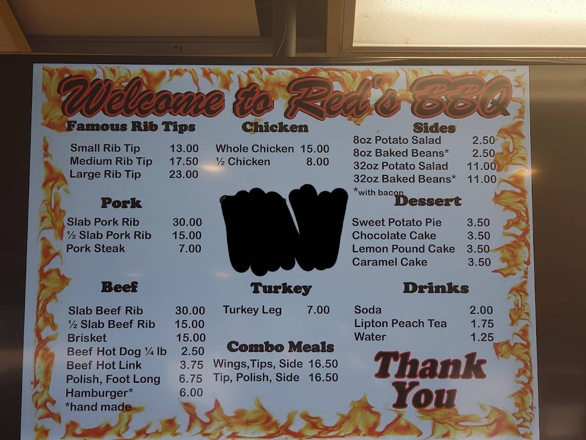 Menu at Red's The One And Only BBQ, Ferguson