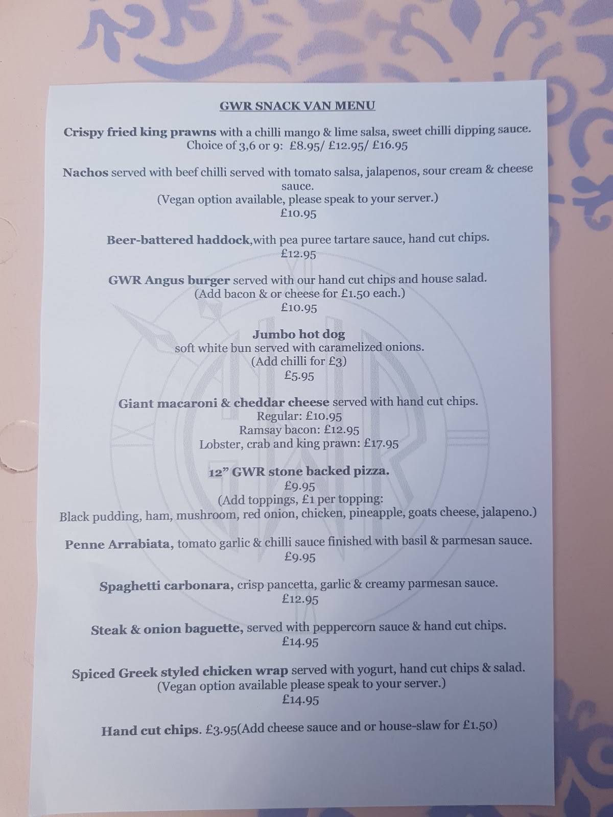 Menu at 1051 GWR restaurant, Glasgow, Great Western Rd