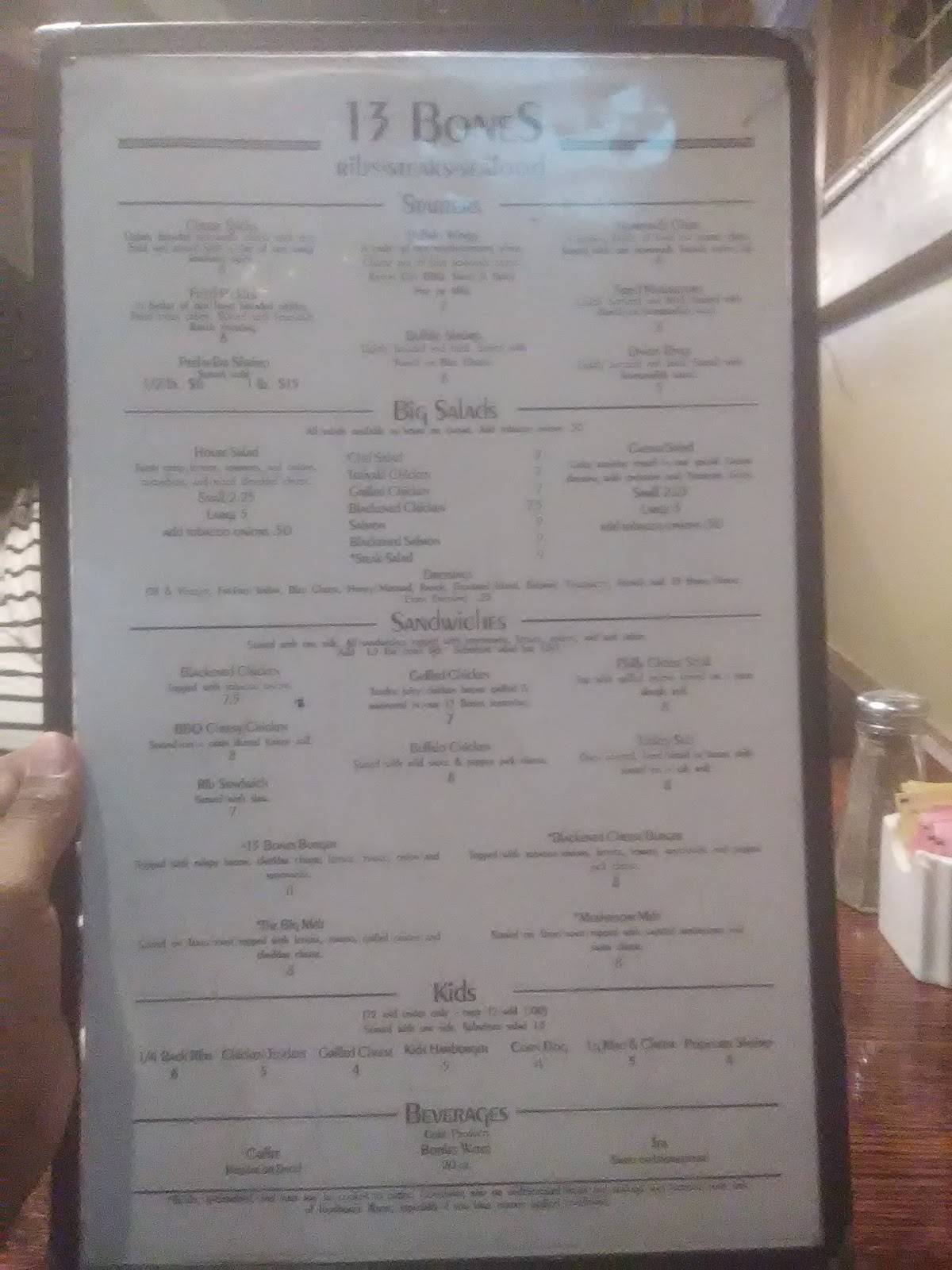 Menu at 13 Bones Restaurant, Mount Airy