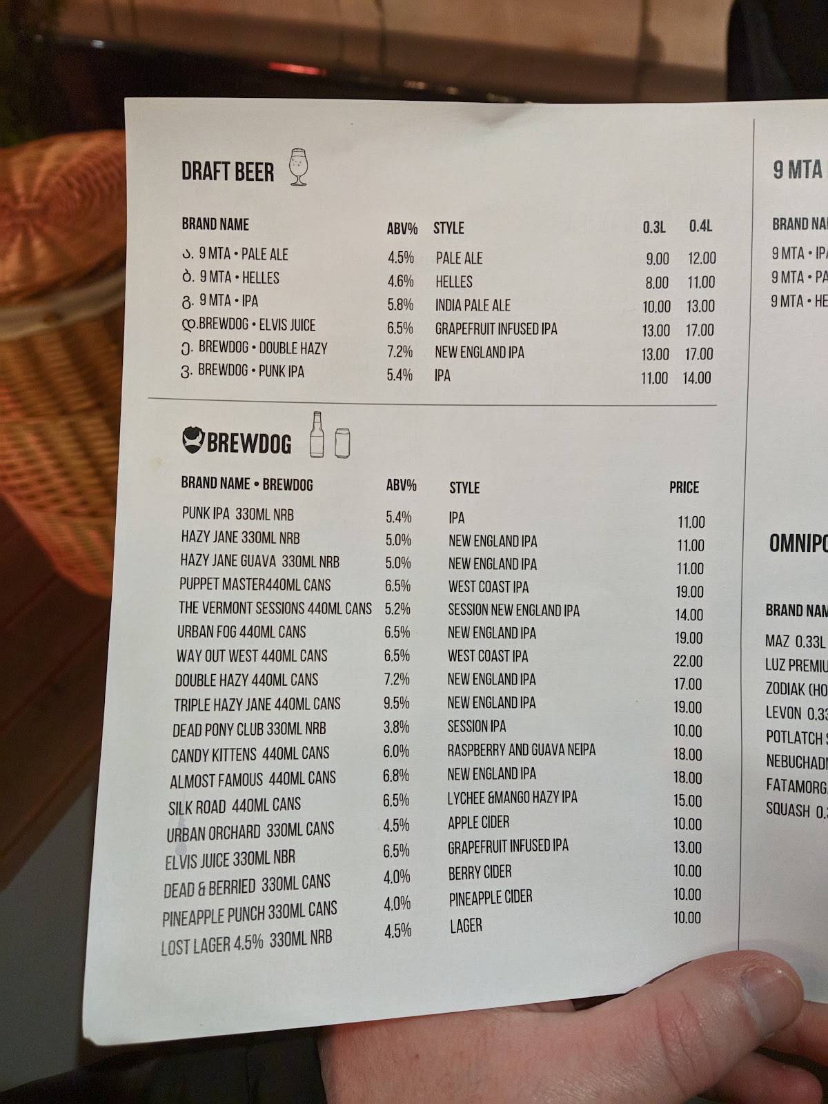 Menu au 9 Mta restaurant, Tbilissi, Dedaena Park
