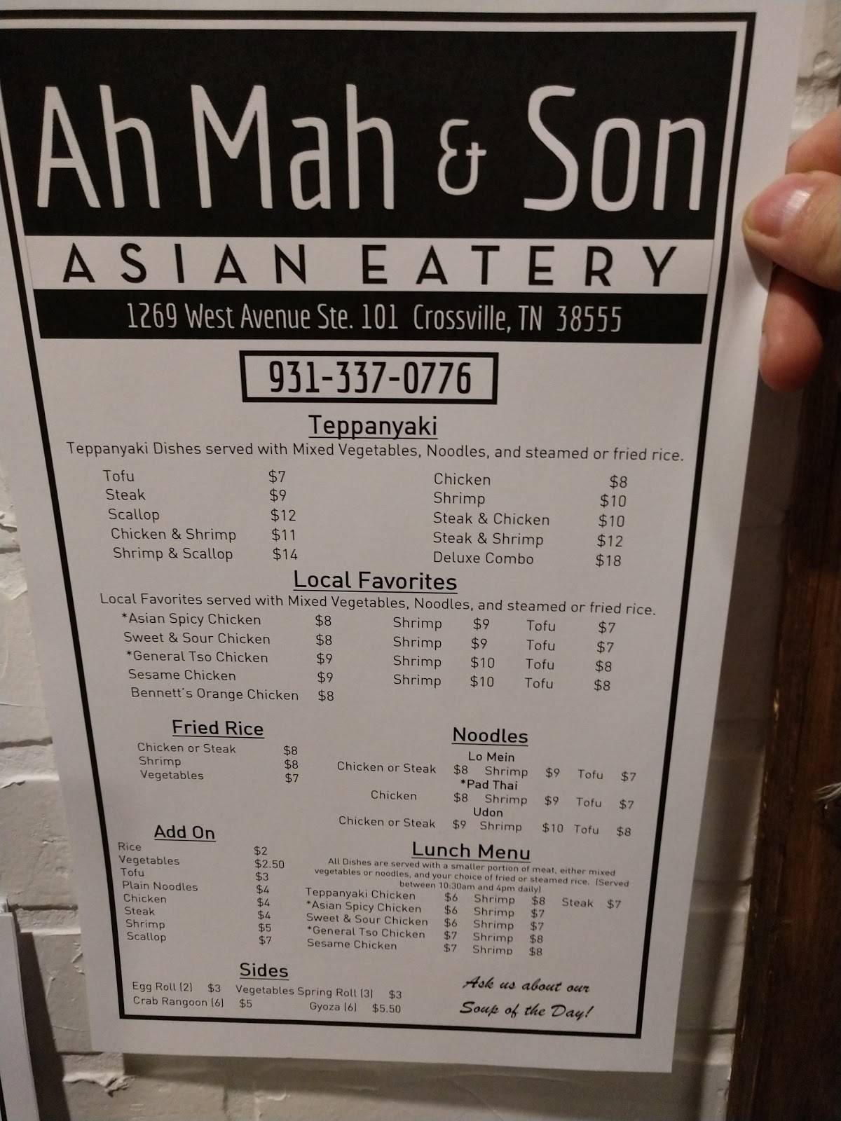 Menu at Ah Mah & Son Asian Eatery restaurant, Crossville