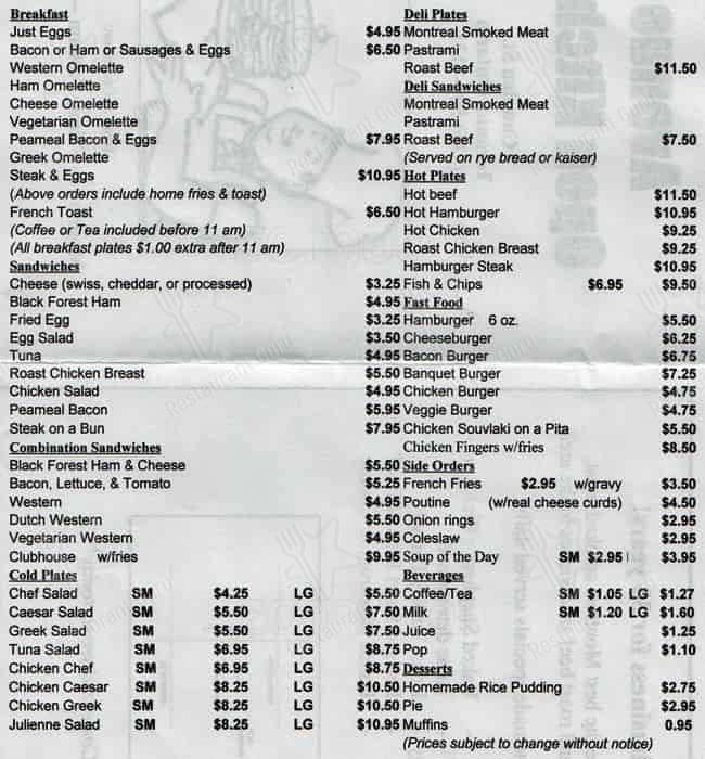 Menu at Avenue Open Kitchen restaurant, Toronto