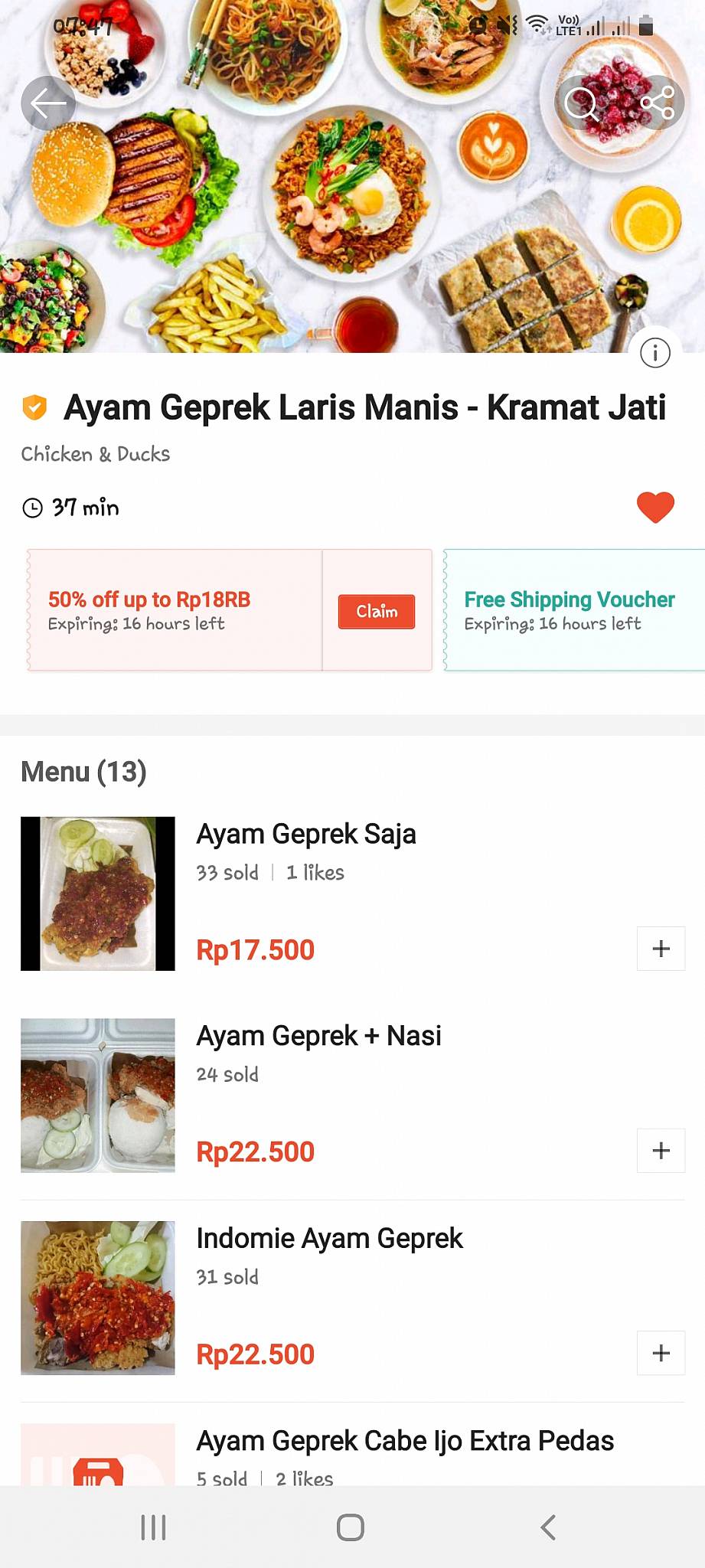 Menu at Ayam Geprek Laris Manis, CONDET restaurant, East Jakarta