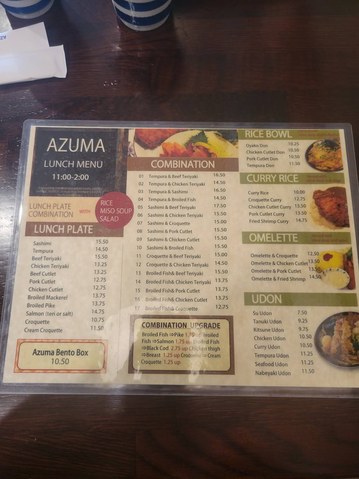 Menu at Azuma Japanese Restaurant, Gardena