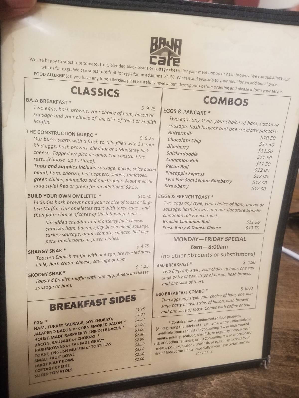 Menu at Baja Cafe on Broadway, Tucson, E Broadway Blvd