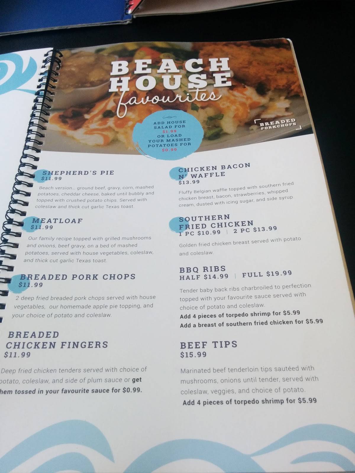 Menu at Beach House Grill restaurant, Kingsville