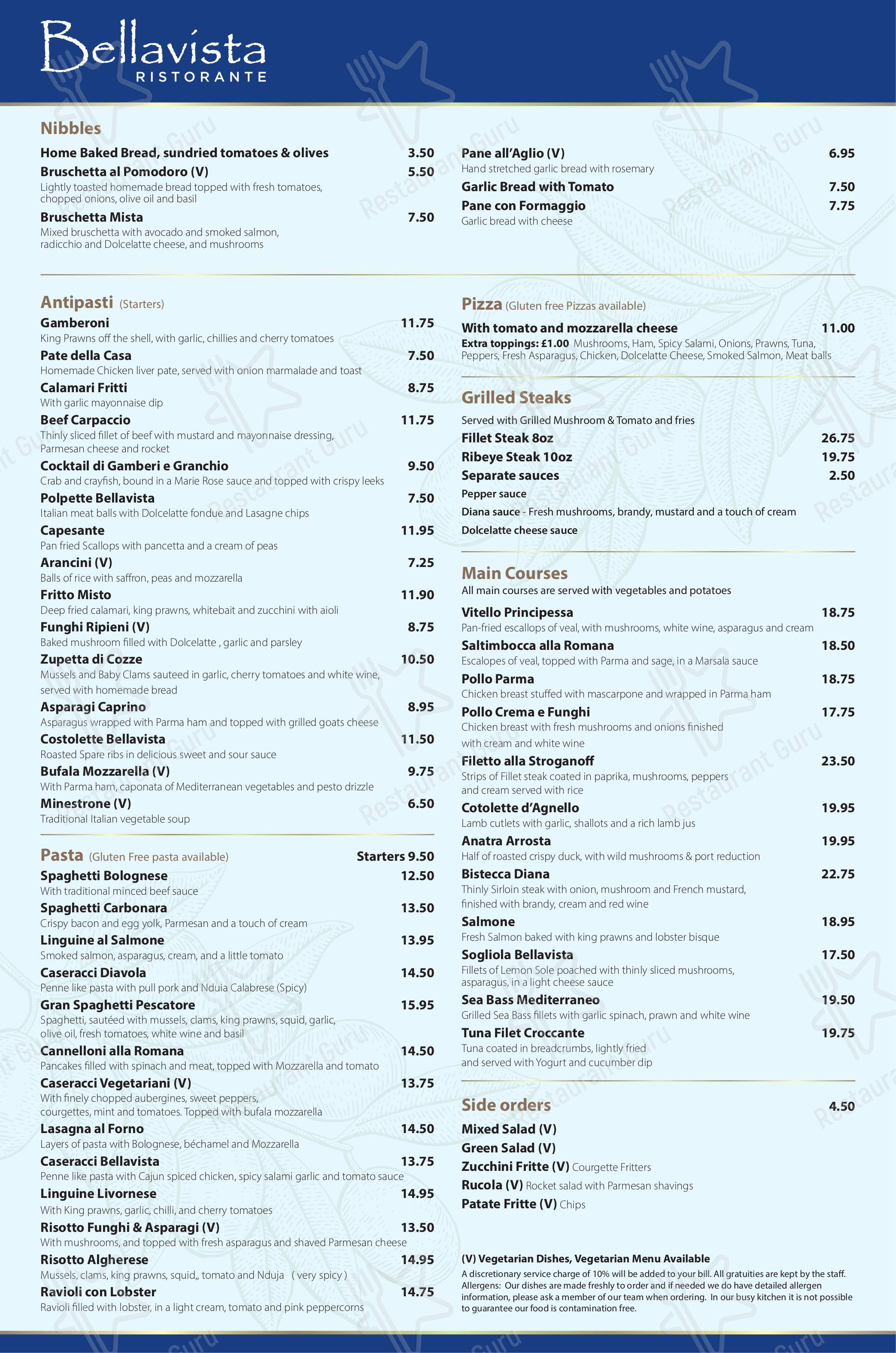 Menu at Bellavista Restaurant, Rochdale, Wildhouse Ln