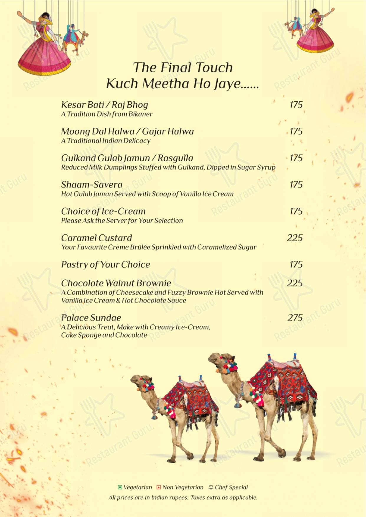 Menu at Bhanwar Singh Palace Jaipur, Bagru