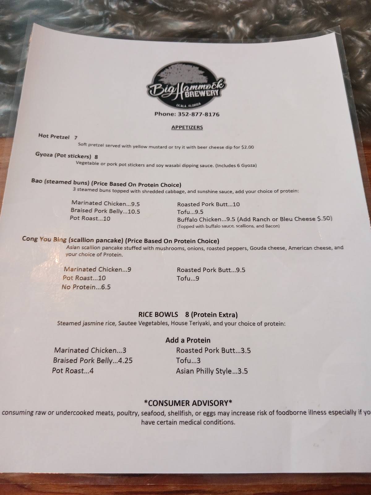 Menu at Big Hammock Brewery & Bites restaurant, Ocala