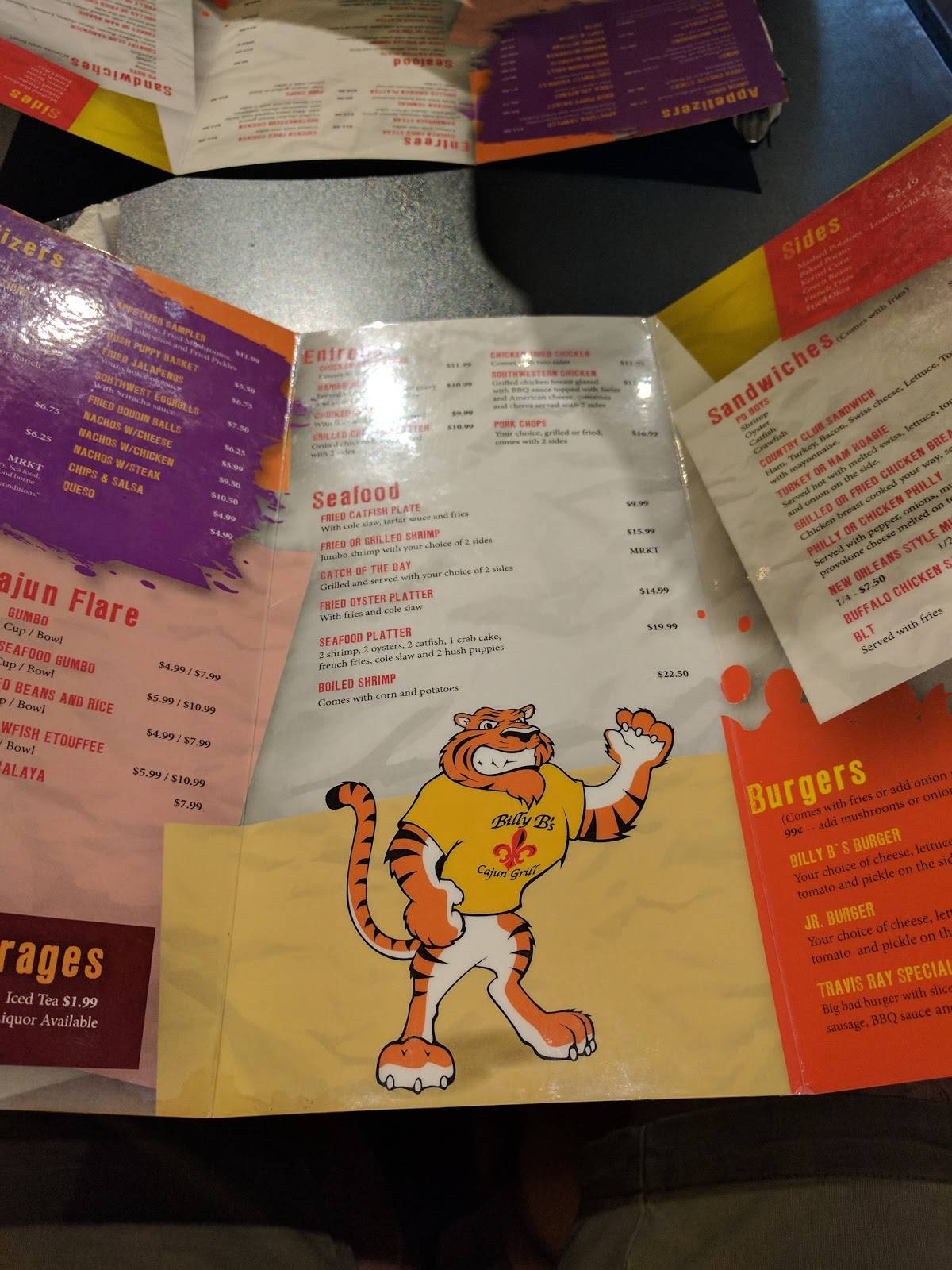Menu at Billy B's Cajun Grill restaurant, Mansfield