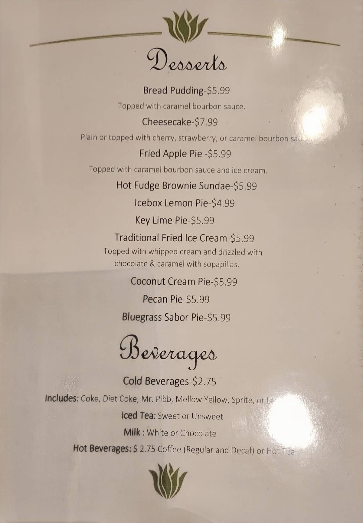 Menu at Bluegrass Sabor restaurant, Lawrenceburg
