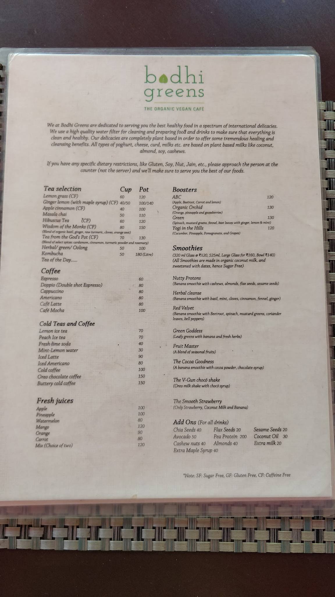 Menu at Bodhi Greens - The Organic Vegan Café by Chef Varun ...