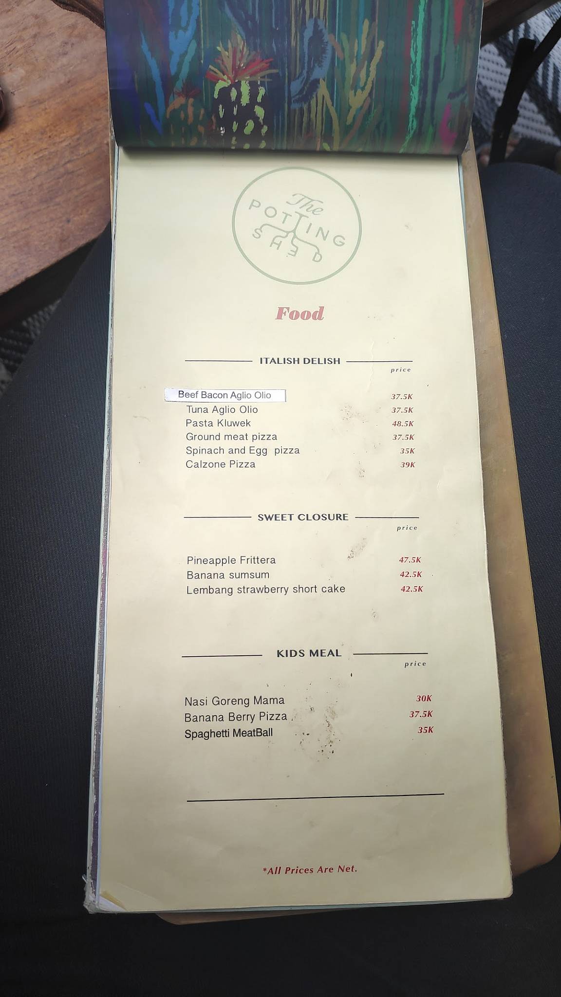 Menu at Boundary restaurant, Bandung