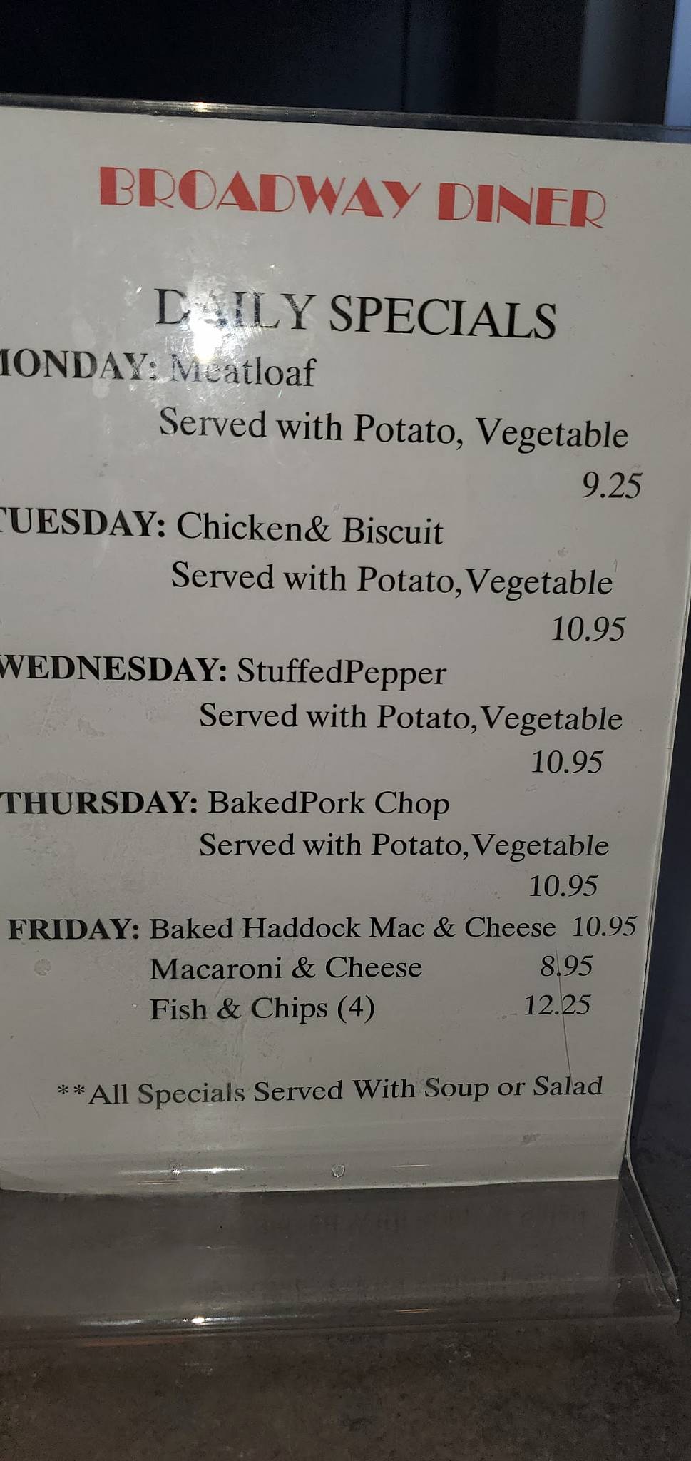 Menu at Broadway Diner restaurant, Endwell