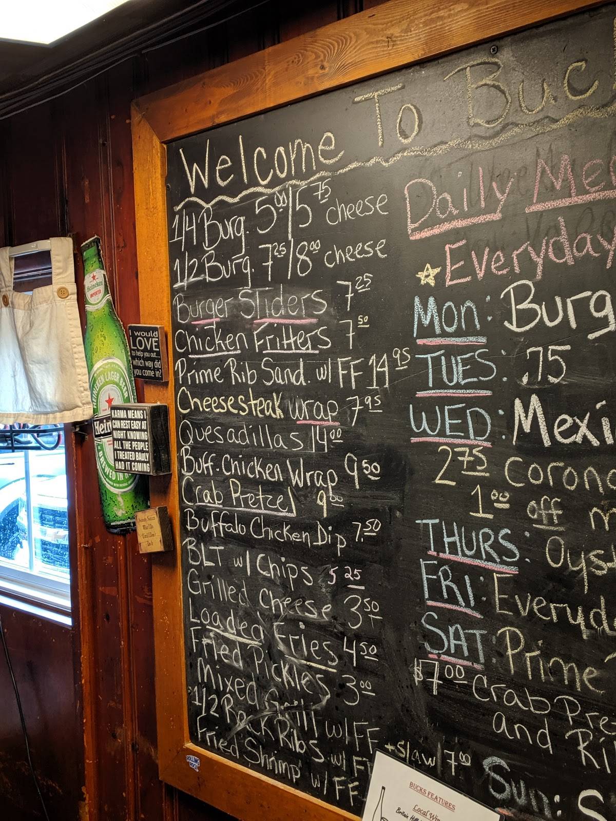 Menu at Buck's Restaurant and Tavern, Rising Sun