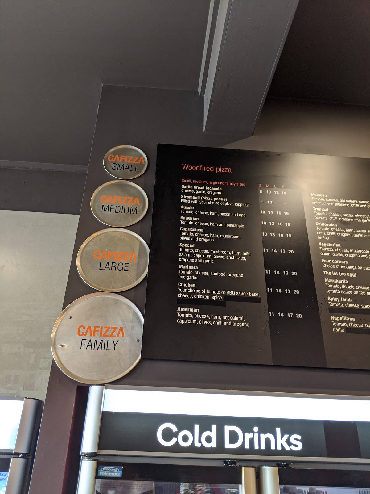 Menu at Cafizza restaurant, Geelong