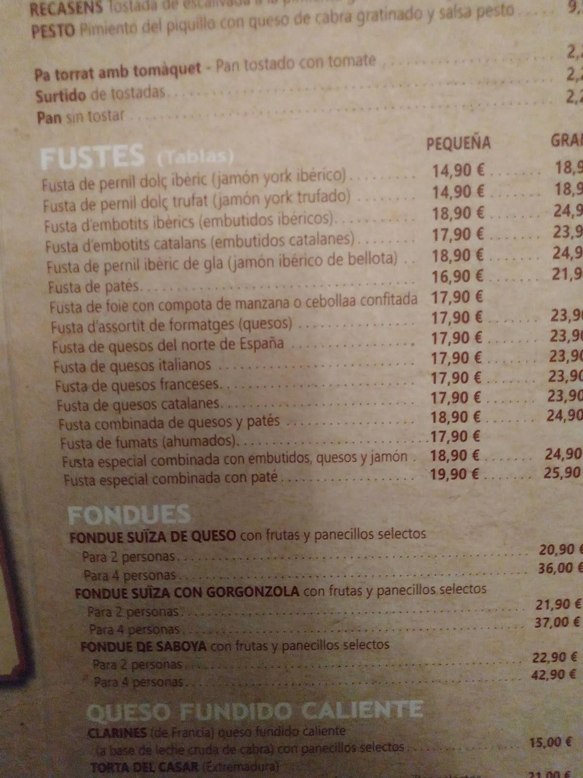 Carta del restaurante Can Recasens, Barcelona