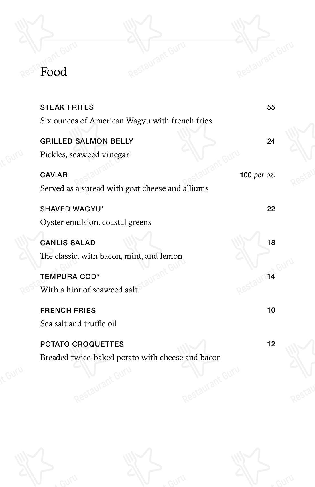 Menu at Canlis restaurant, Seattle