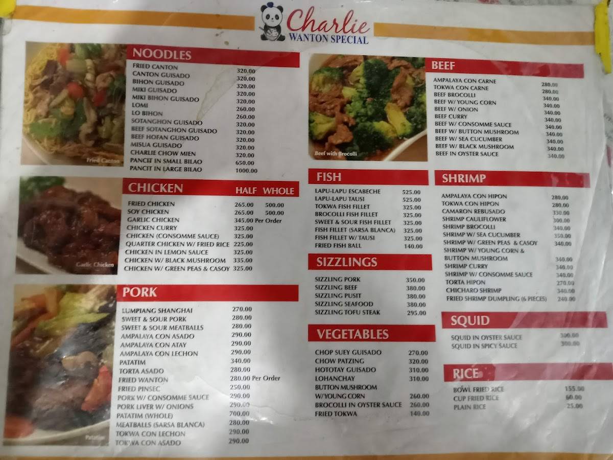 Menu at Charlie Wanton Special restaurant, Mandaluyong