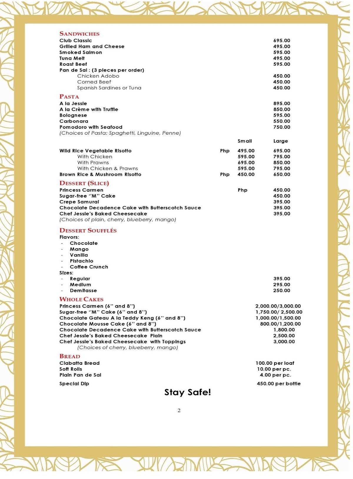 Menu at Chef Jessie Rockwell Club, Makati