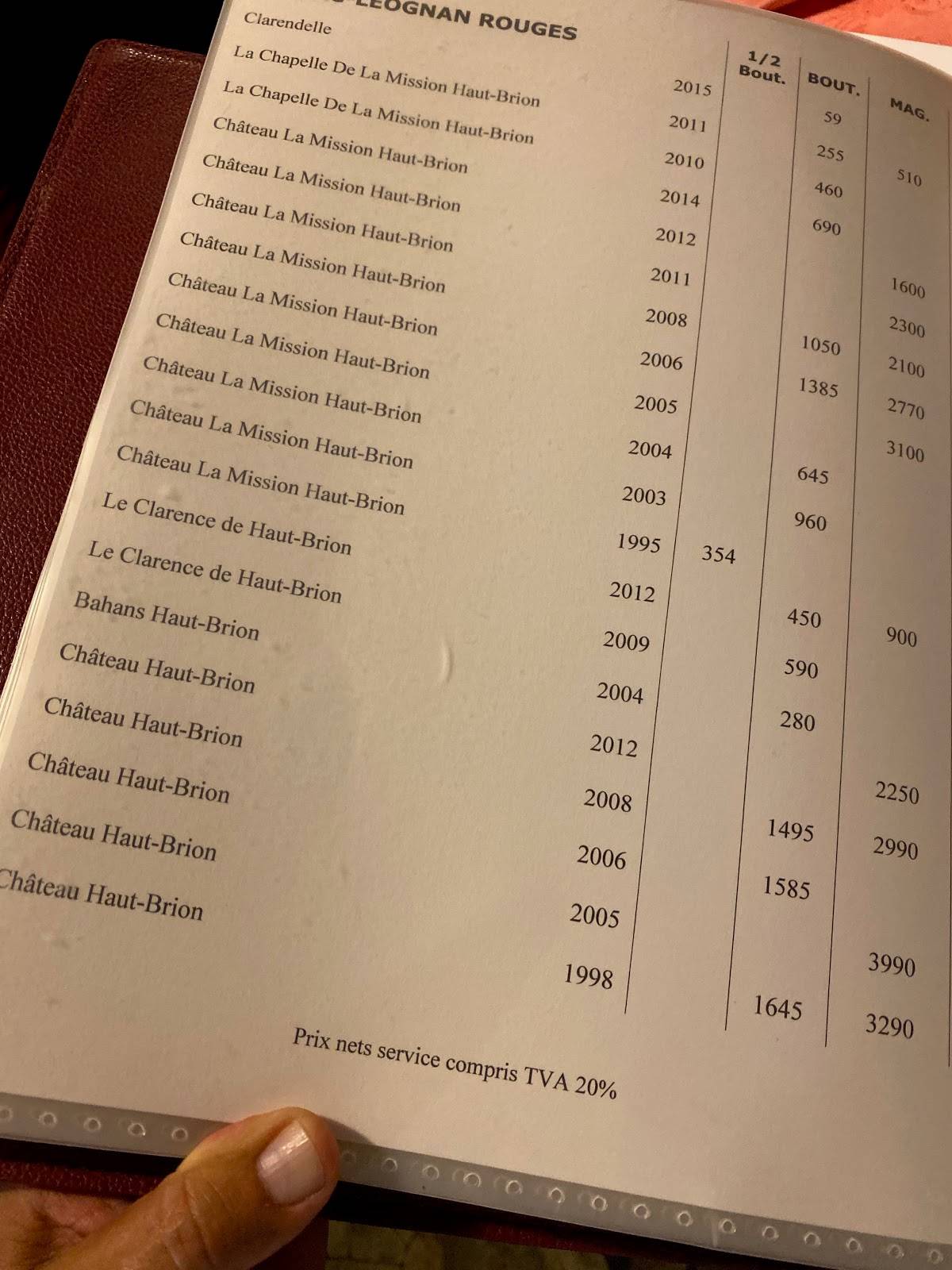 Menu at Chez l'Ami Louis restaurant, Paris, 32 Rue du Vertbois