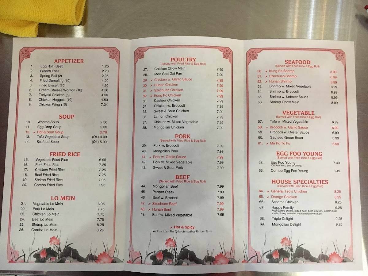 Menu at Lucky Tiger Chinese Buffet restaurant, Ada