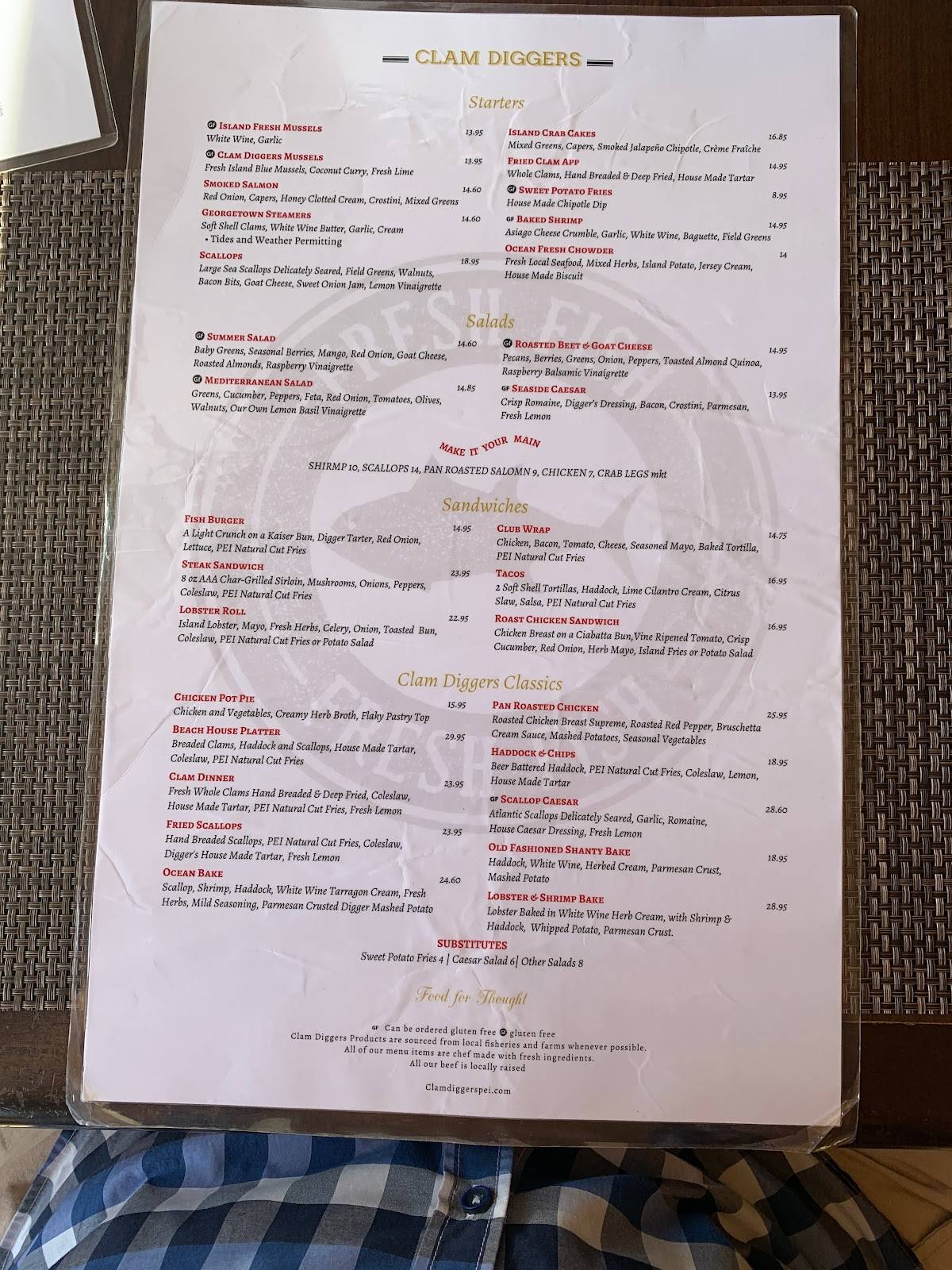 Menu at Clam Diggers Beach House & Restaurant, Cardigan
