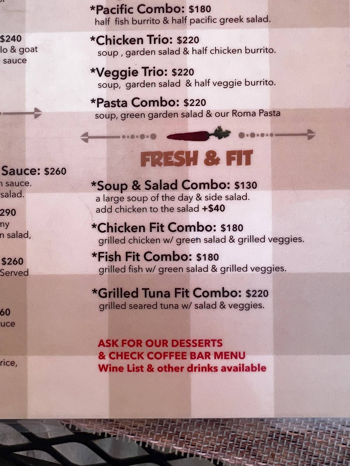 Menu at Cynthia Fresh restaurant, San José del Cabo