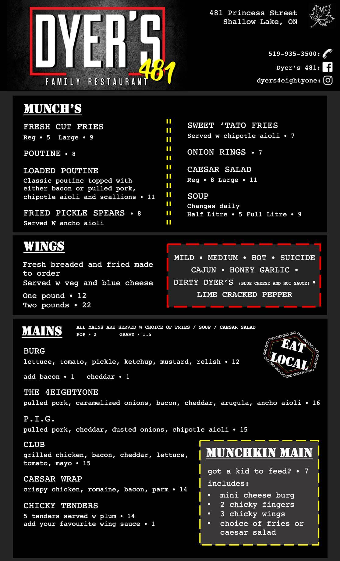 Menu at Dyers Diner 481 (formerly Muma Browns Diner) restaurant ...