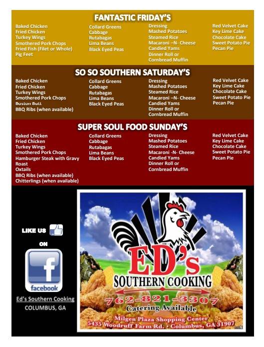 Menu at ED'S SOUTHERN COOKING restaurant, Columbus