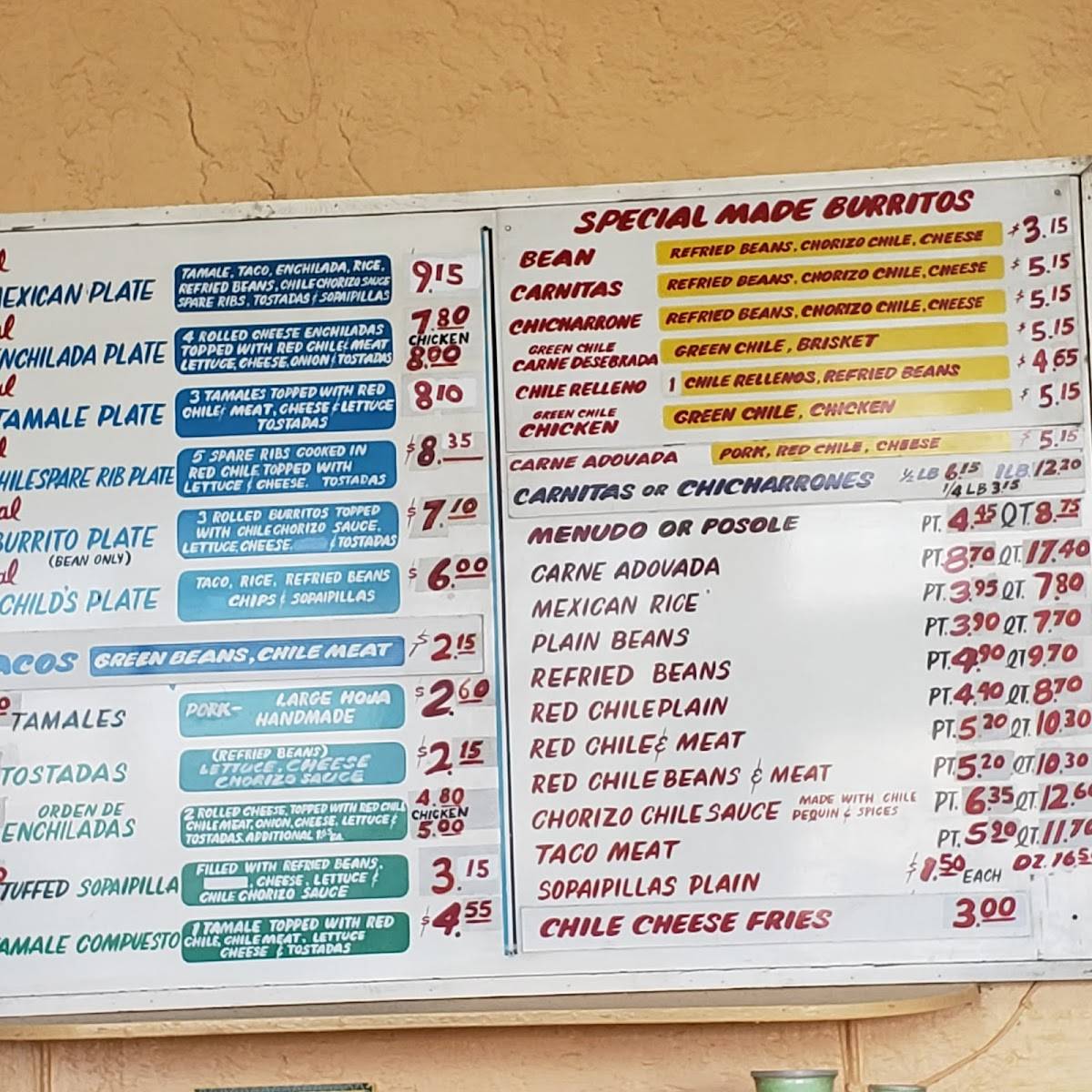 Menu at El Modelo Mexican Foods restaurant, Albuquerque