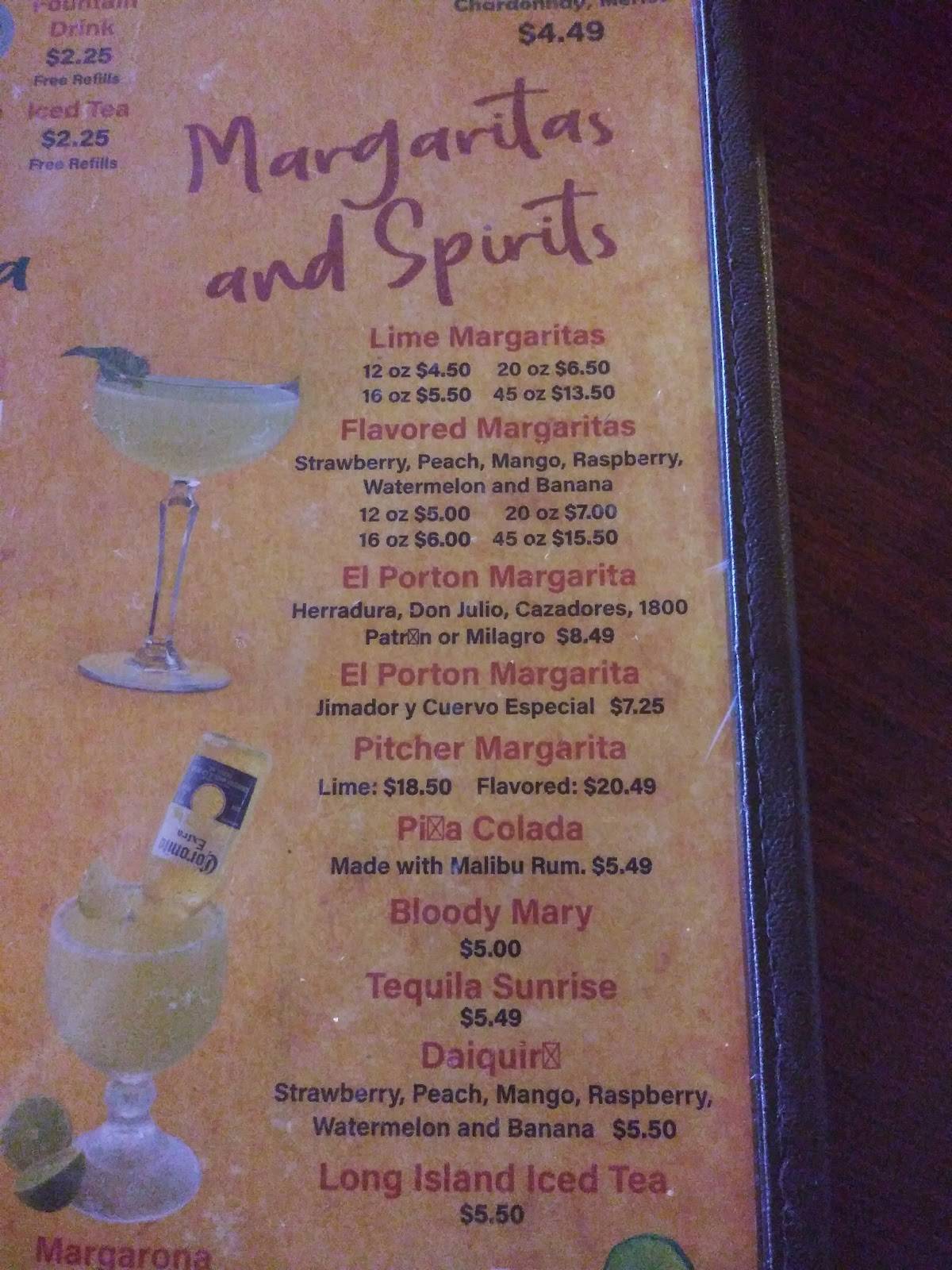 Menu at El Porton Mexican Grill restaurant, Glenwood