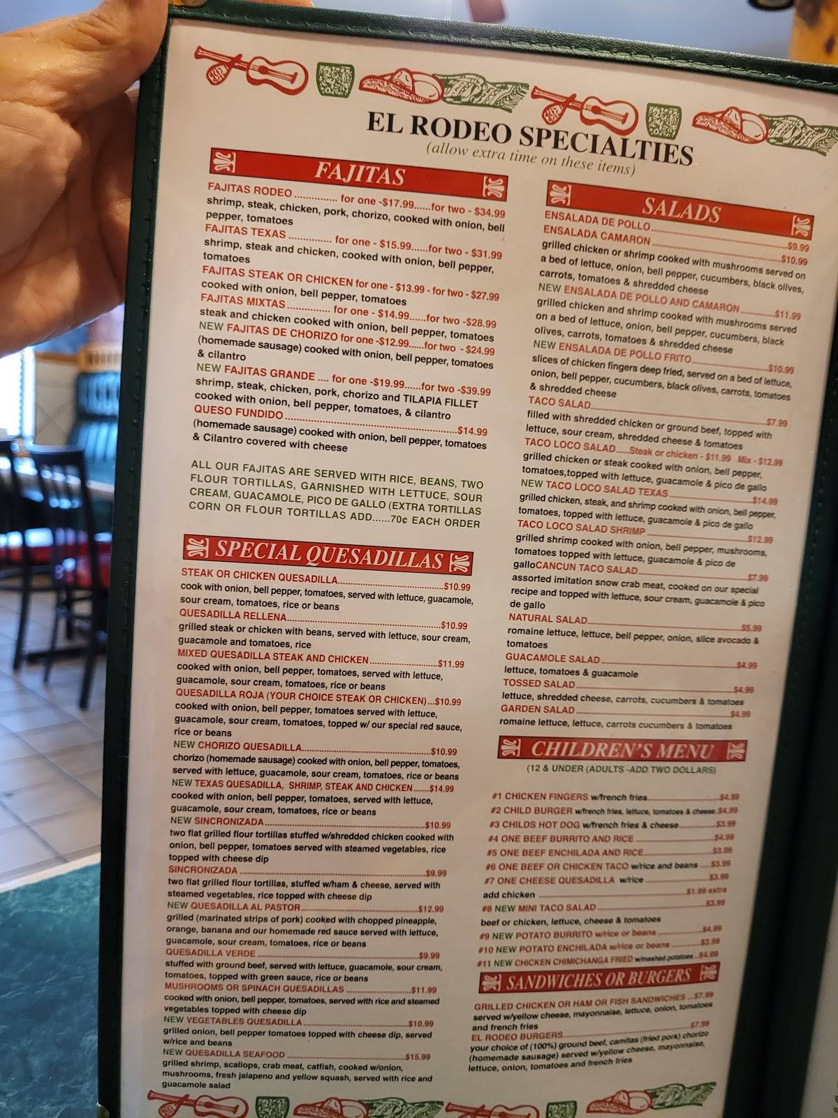 Menu at El Rodeo Family Mexican restaurant, Kosciusko