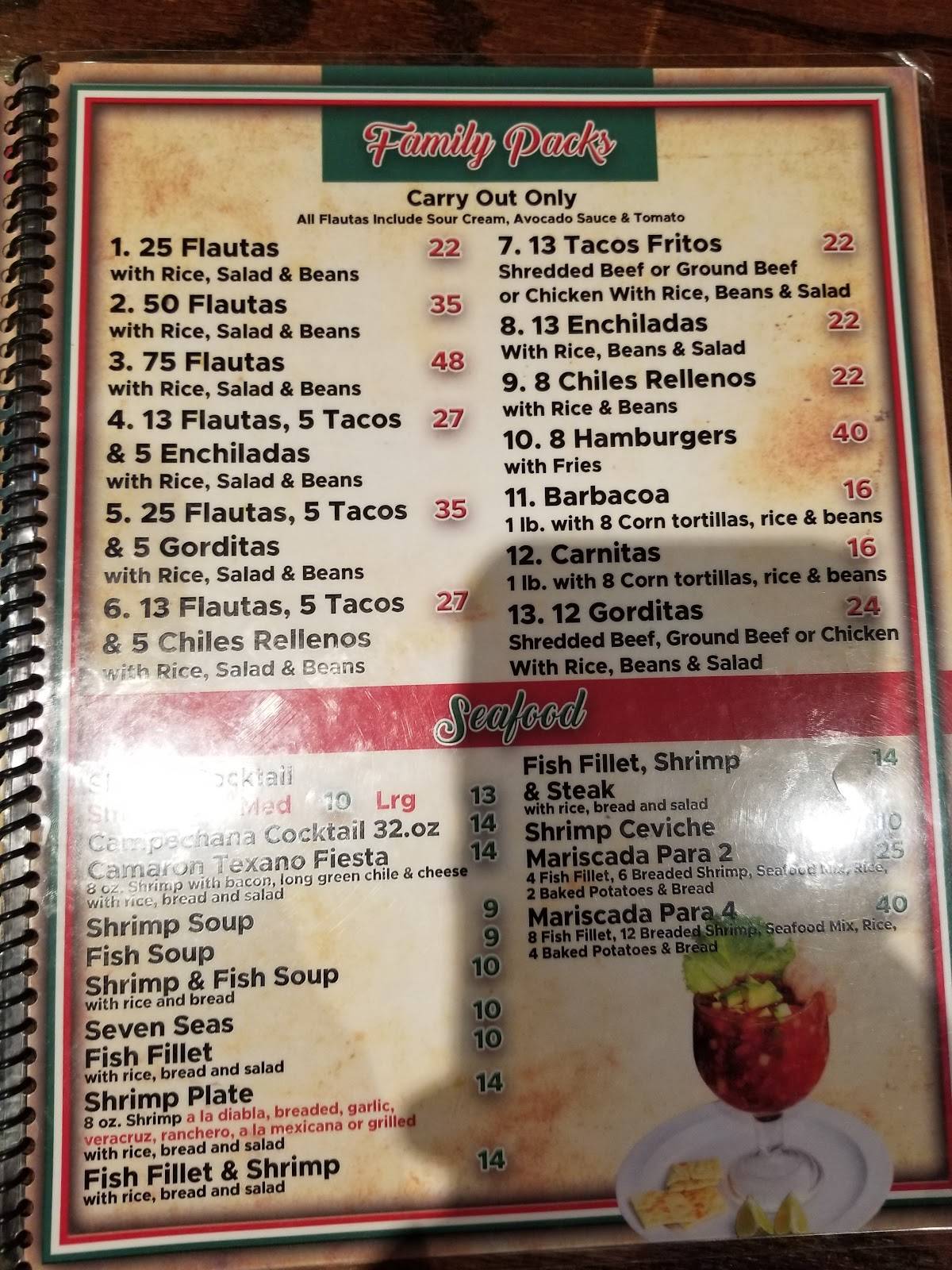 Menu at El Texano Mexican Restaurant, El Paso, Pendale Rd