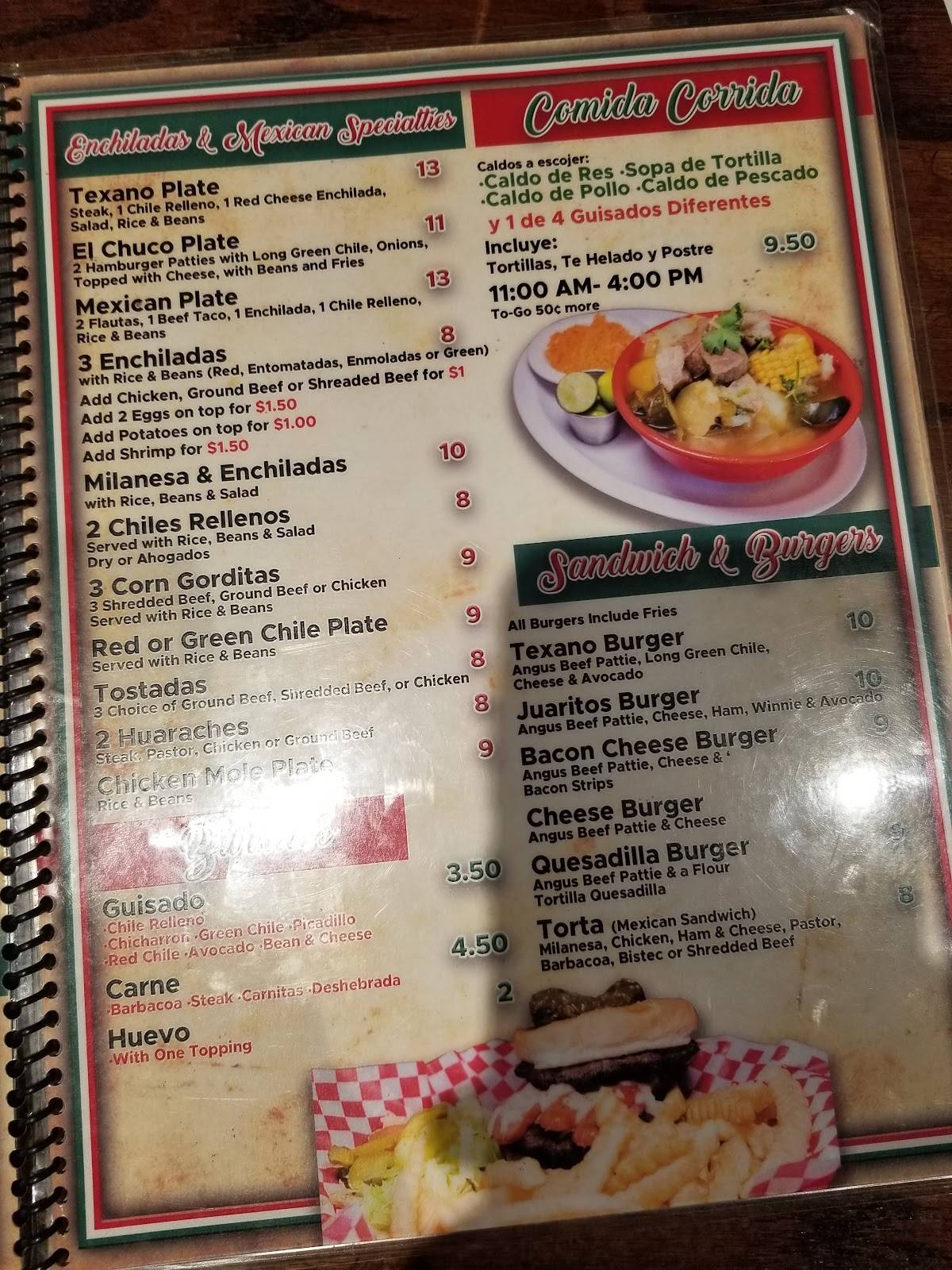Menu at El Texano Mexican Restaurant, El Paso, Pendale Rd