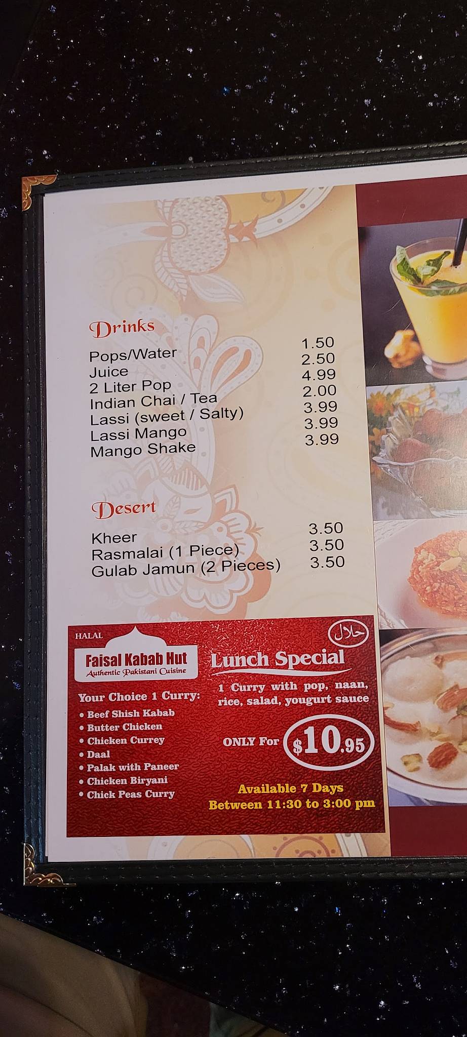Menu at Faisal Kabab Hut restaurant, Calgary