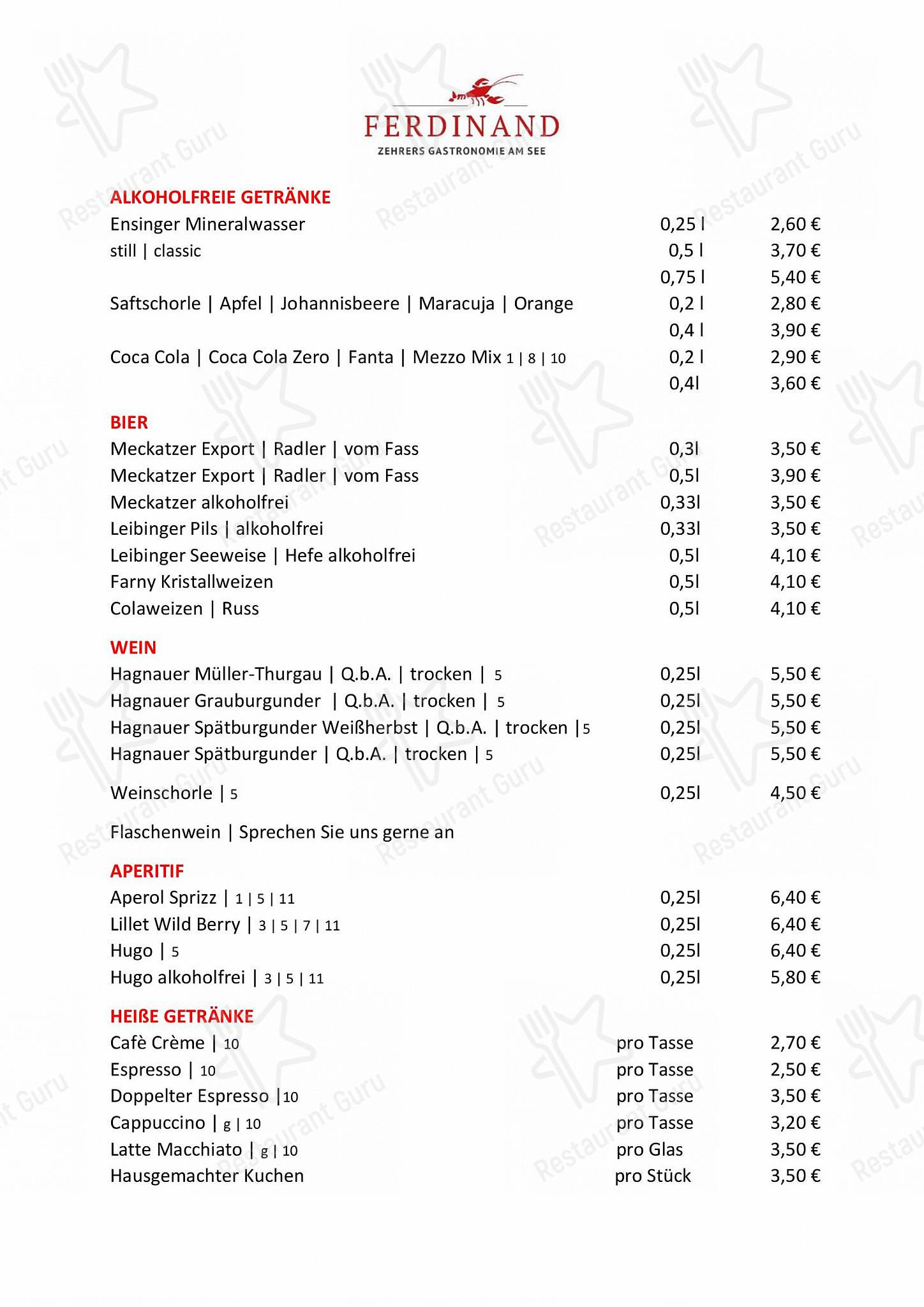 Speisekarte von Restaurant Ferdinand und Café, Friedrichshafen ...