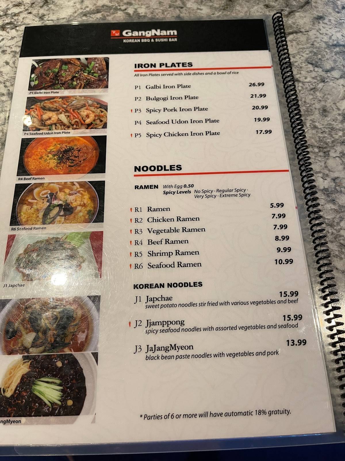 Menu at GangNam Korean BBQ, Wichita