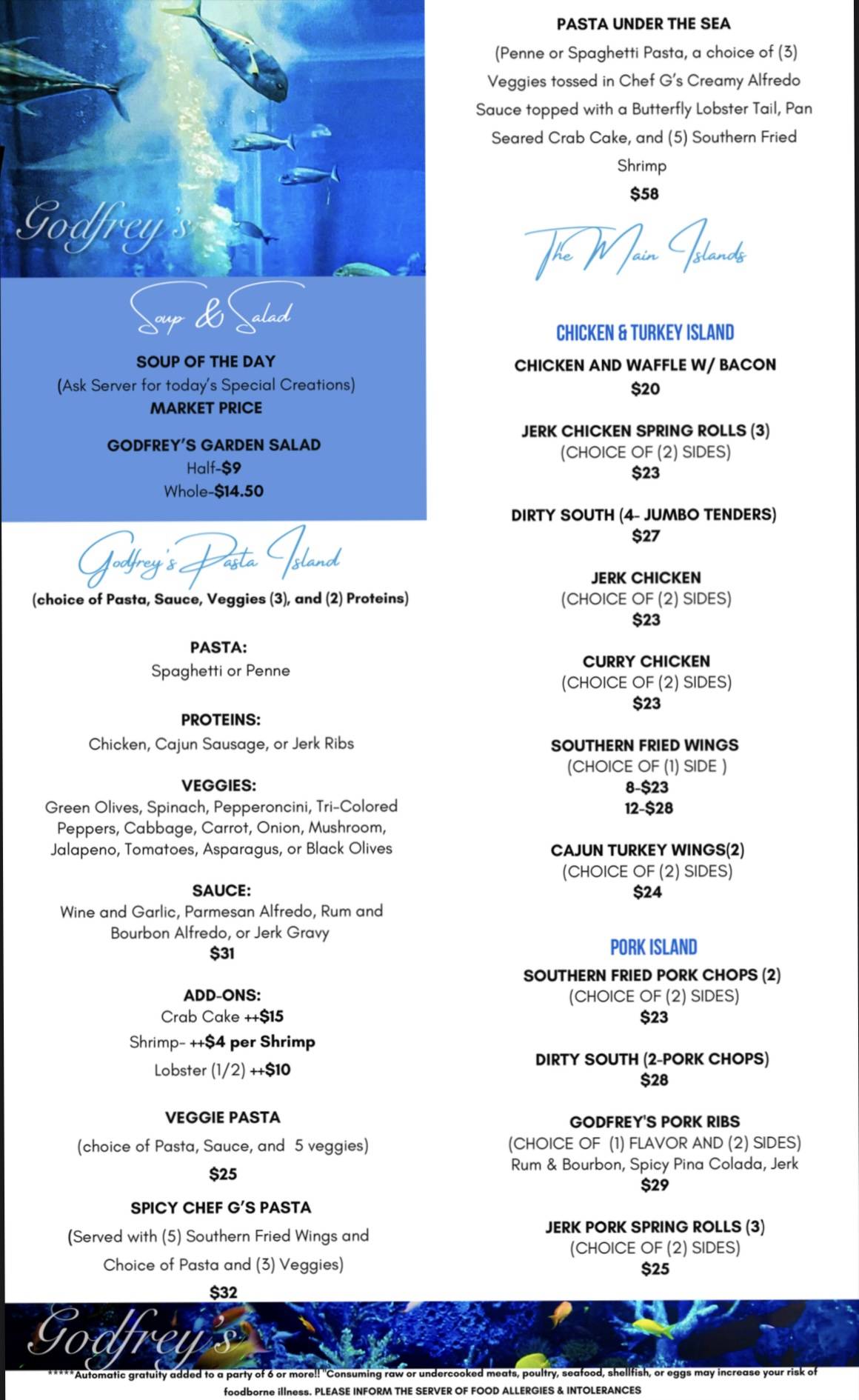 Menu at Godfrey's Flagship restaurant, Flowood