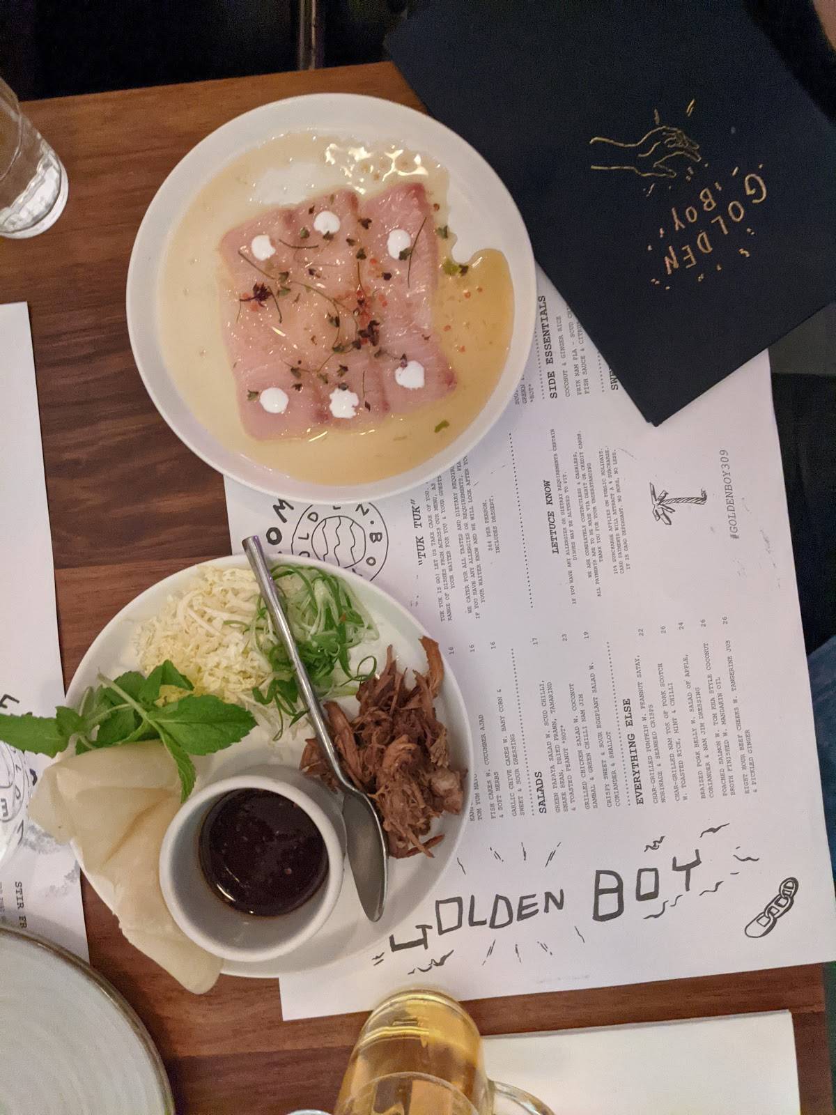 Menu at Golden Boy restaurant, Adelaide