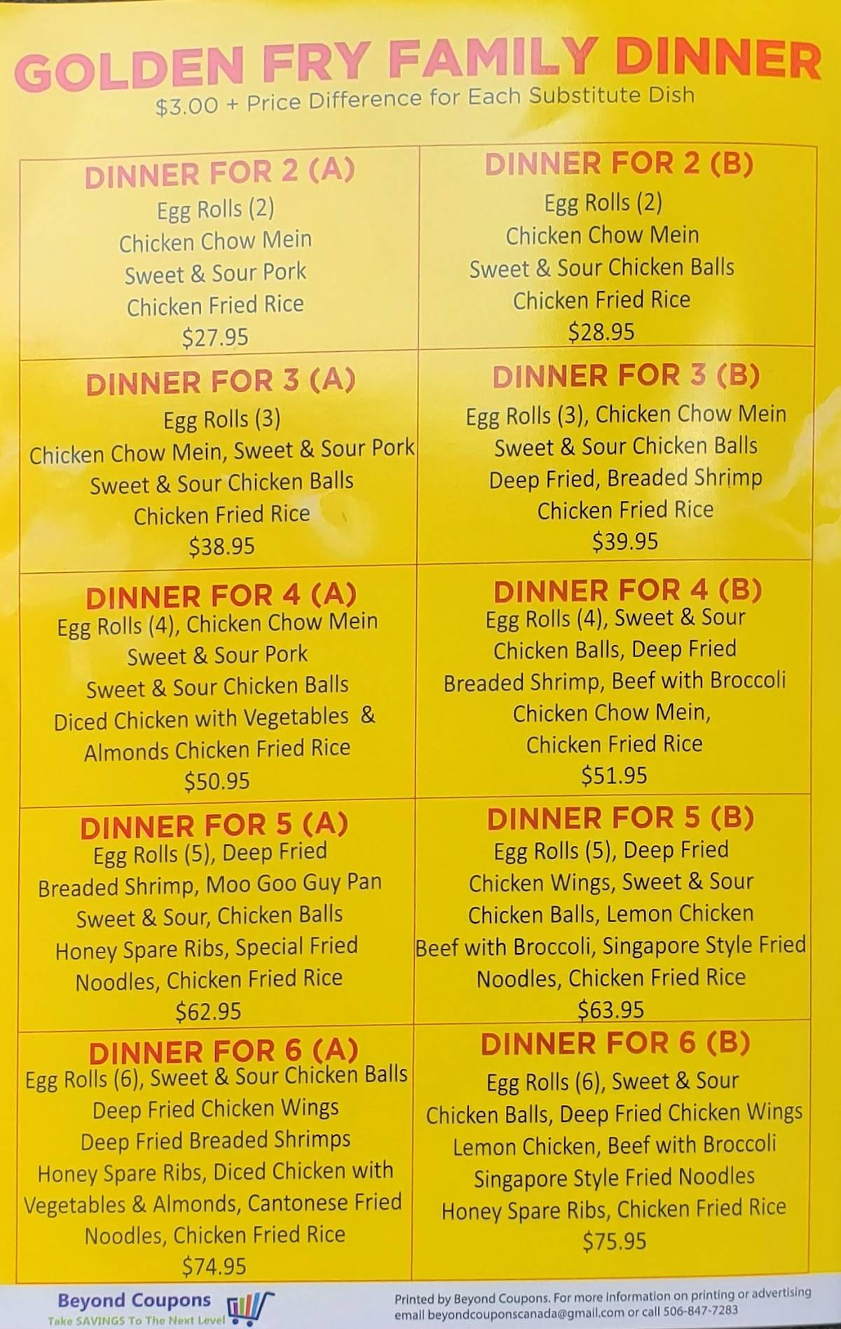 Menu at Golden Fry Chinese Restaurant, Rothesay