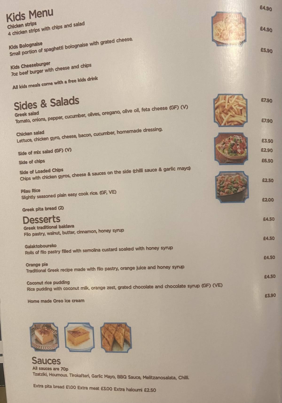Menu at Greek Flavours restaurant, Swansea