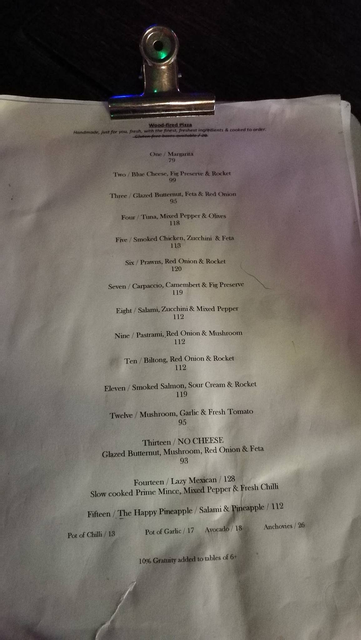 Menu at Hanging Rock Kitchen restaurant, Pringle Bay