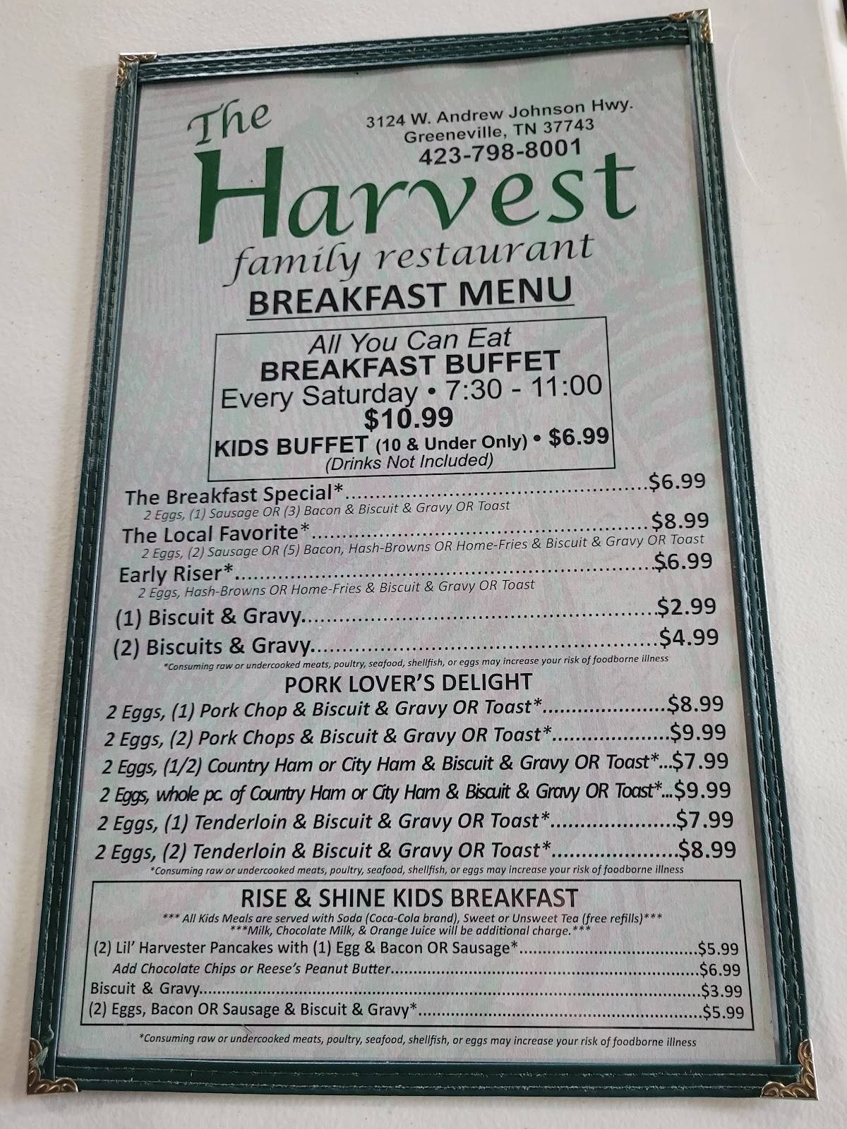 Menu at Harvest Family Restaurant, Greeneville