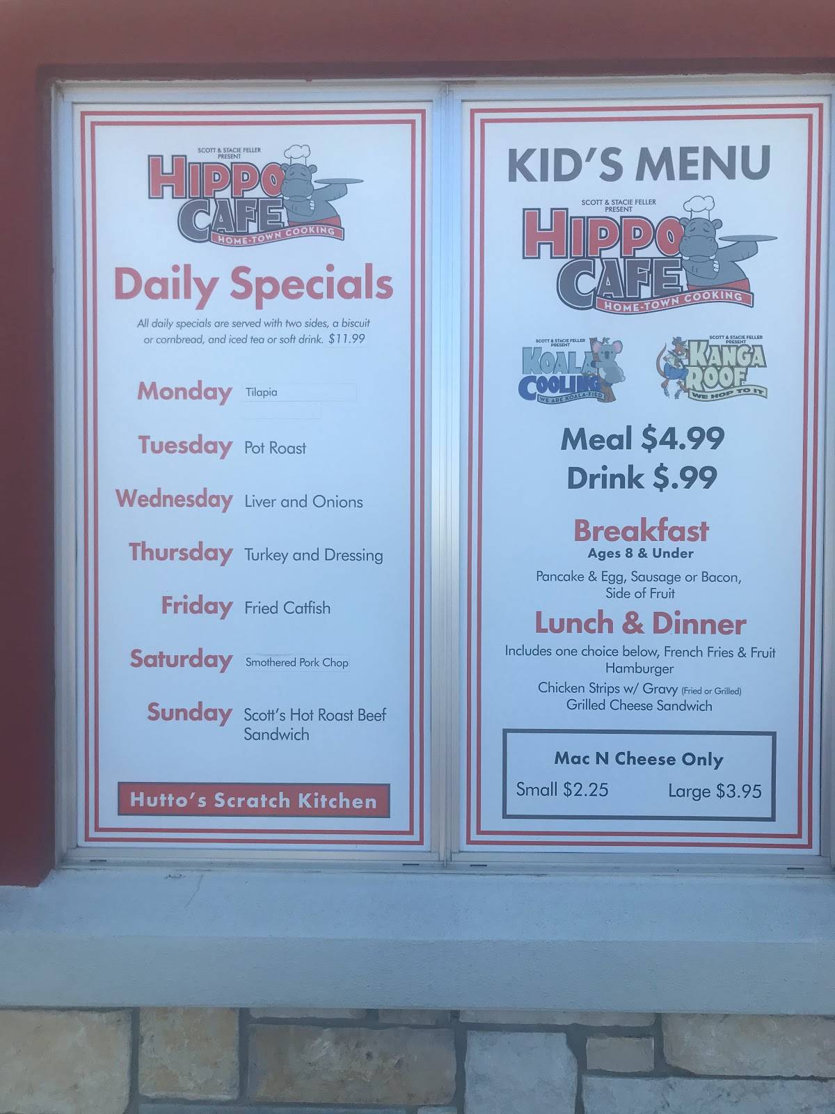 Menu at Hippo Café restaurant, Hutto