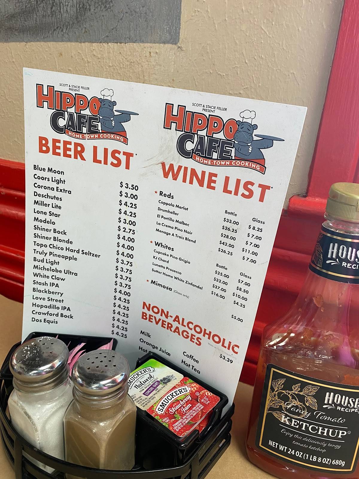 Menu at Hippo Café restaurant, Hutto